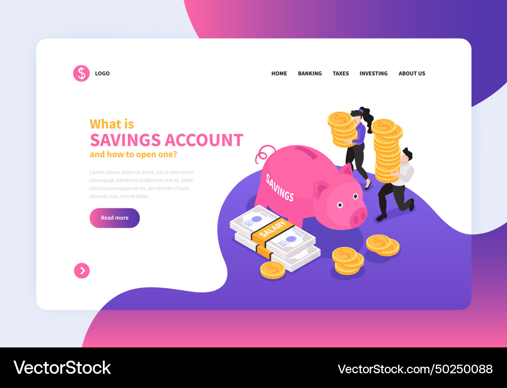 Savings account website page Royalty Free Vector Image