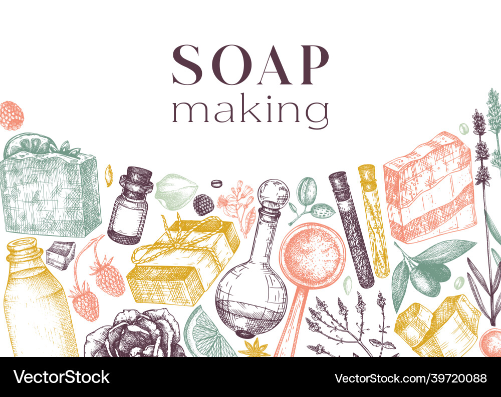 Soap-making ingredients banner in color Royalty Free Vector