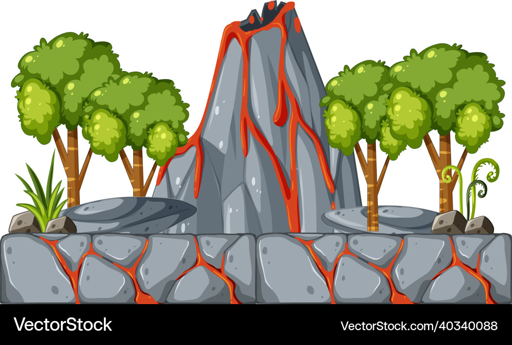 Volcano with lava in cartoon style Royalty Free Vector Image