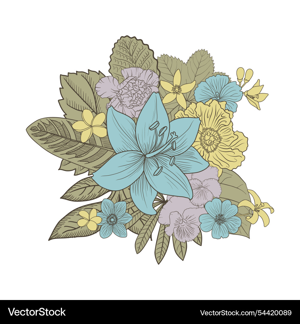 Composition with flowers and leaves Royalty Free Vector