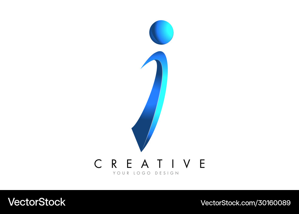 Creative i letter logo with blue 3d bright Vector Image