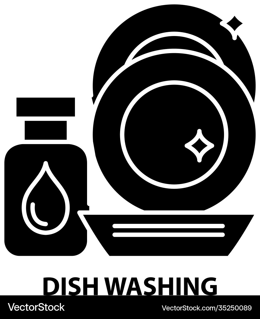 Dish washing icon black sign with editable Vector Image