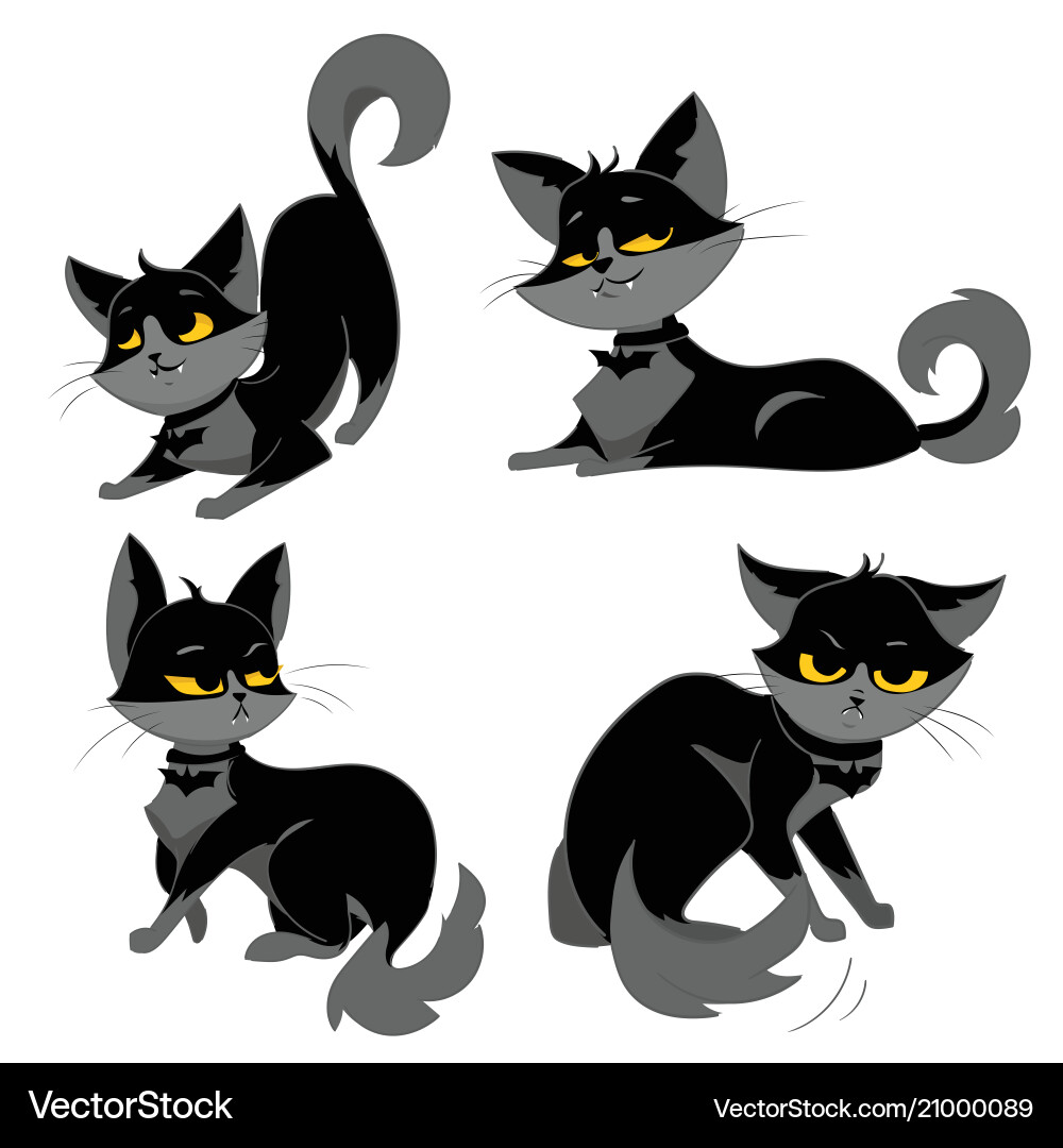 Set black cats collection cartoon Royalty Free Vector Image