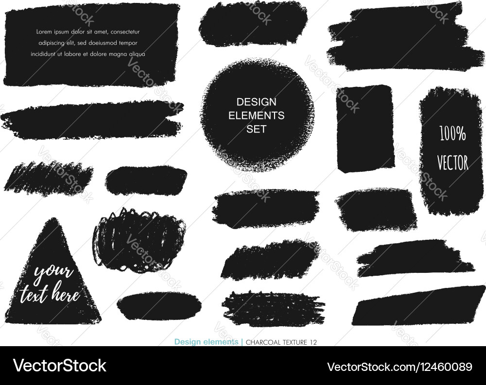 Set of charcoal texture design Royalty Free Vector Image