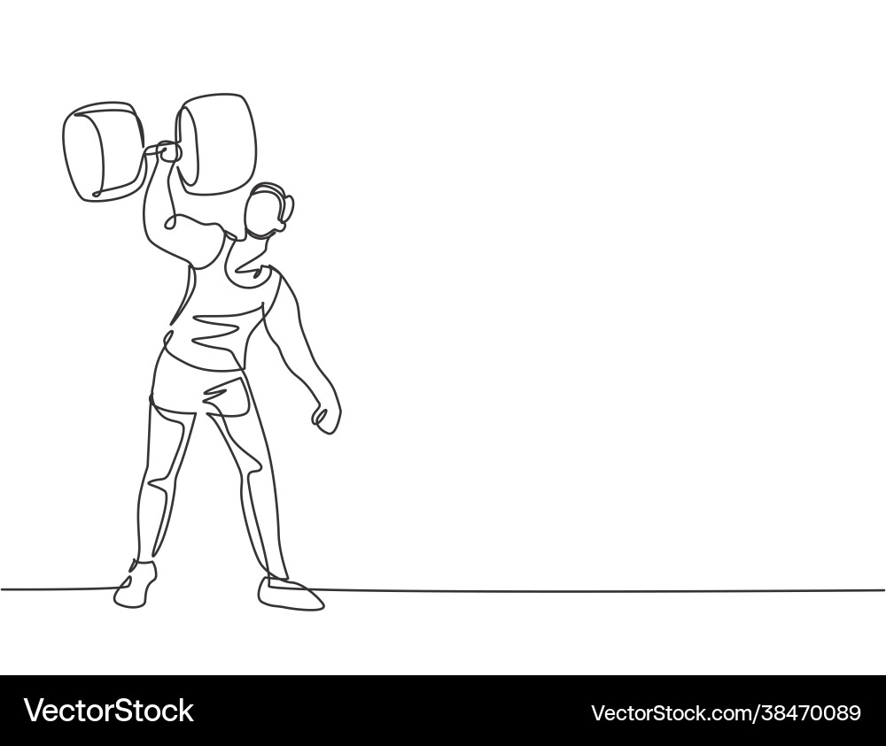 Single continuous line drawing strong people lift Vector Image