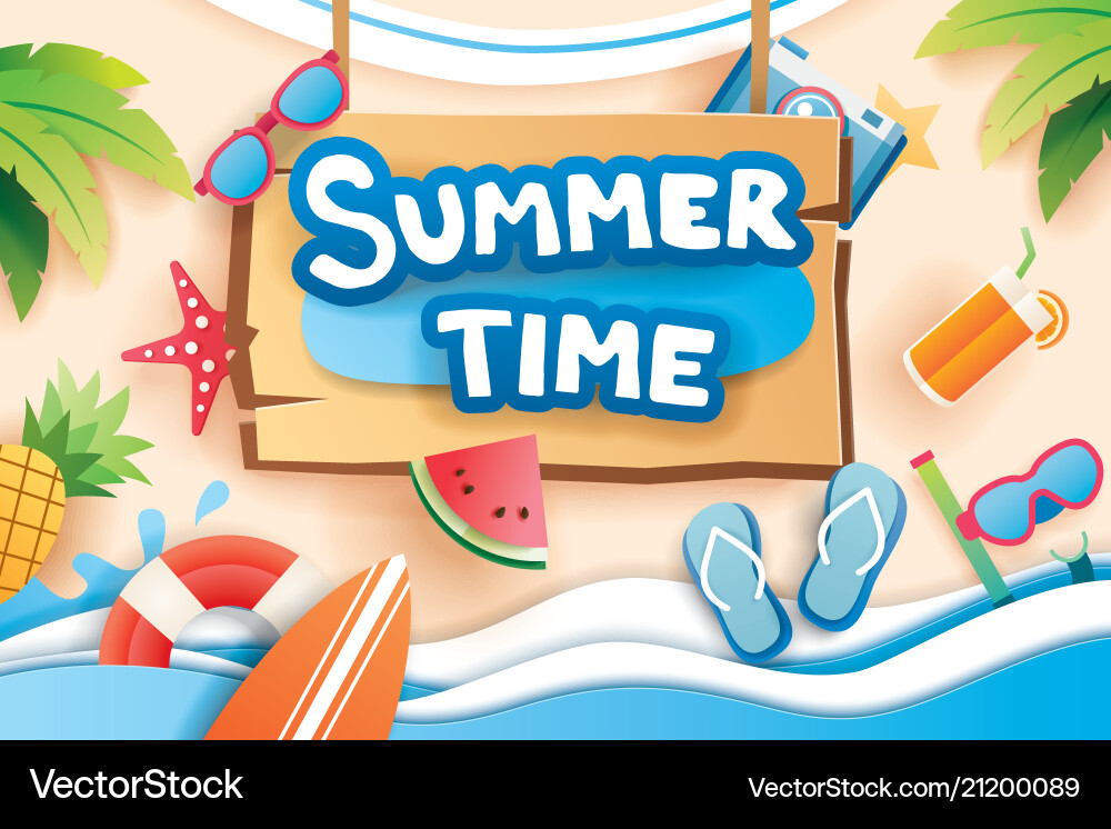 Summer time with paper cut symbol icon Royalty Free Vector