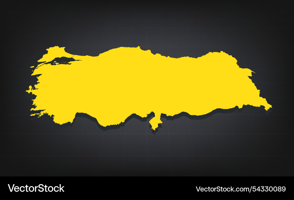 Yellow 3d map of turkey on a dark background Vector Image