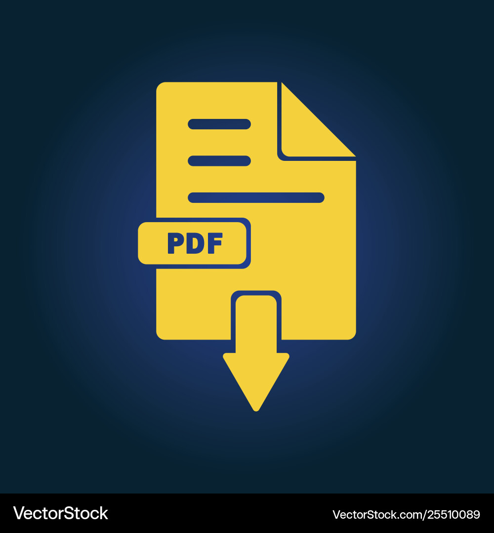 Yellow pdf file download icon on black font Vector Image