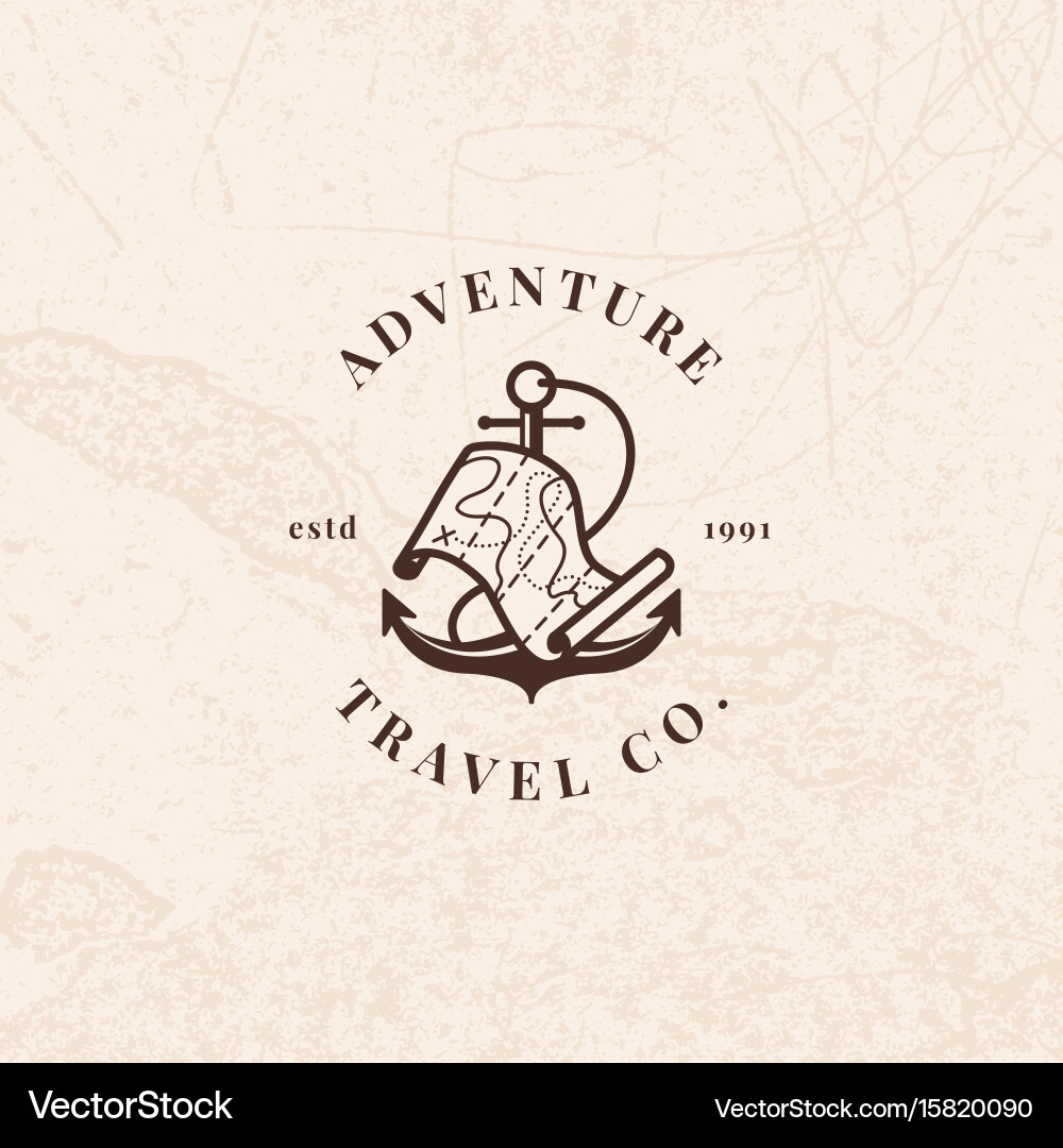 Anchor logo with treasure map in vintage style Vector Image