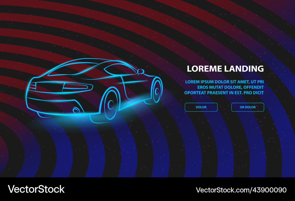 Blue neon car linear auto background for landing Vector Image