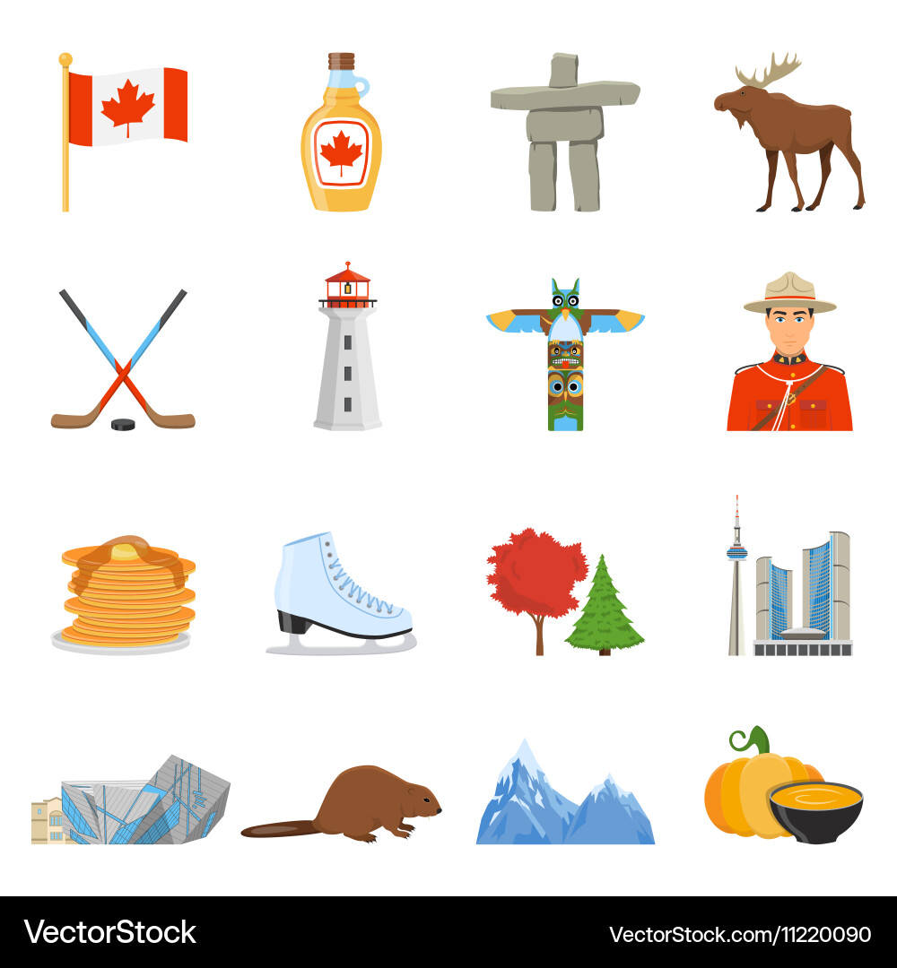 Canada national symbols flat icons collection Vector Image