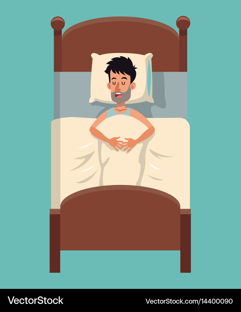 Cartoon tousled man sleep in bed Royalty Free Vector Image