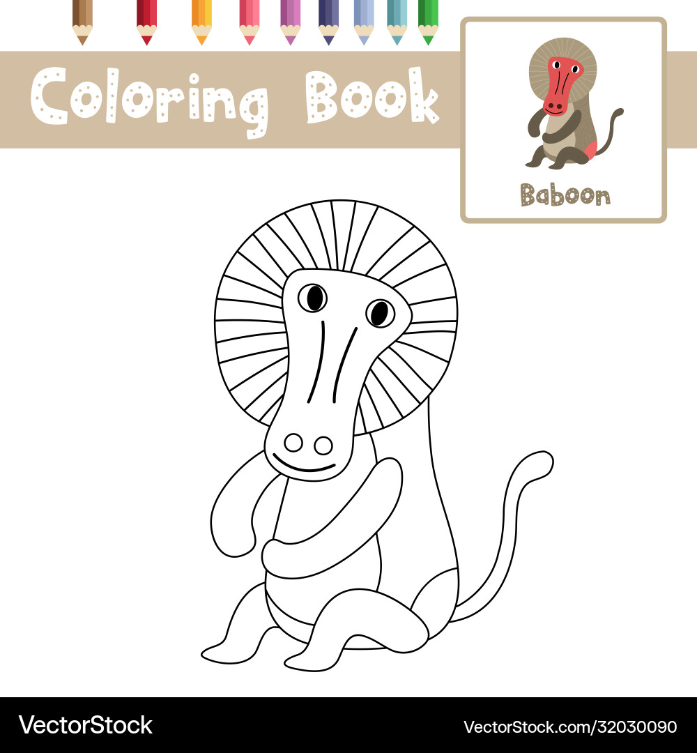 Coloring page sitting baboon animal cartoon Vector Image