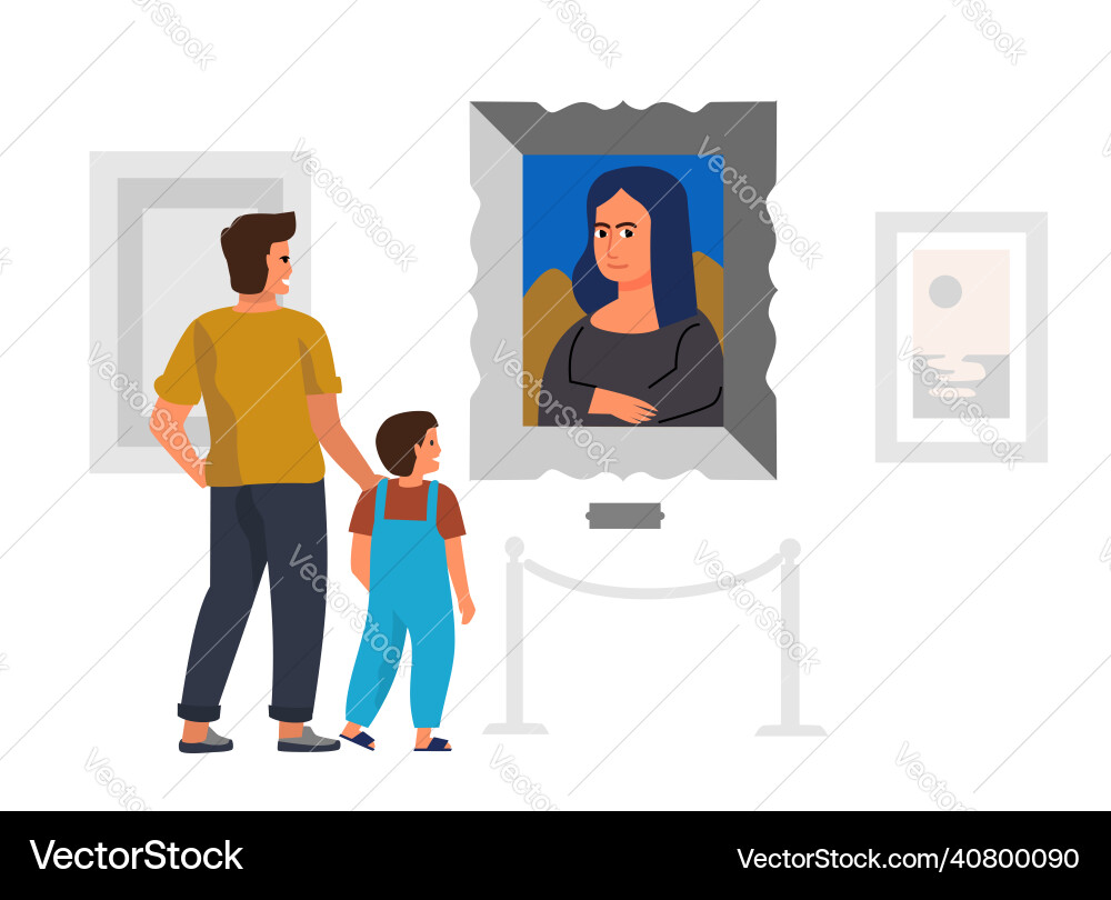 Exhibition man visitors art gallery Royalty Free Vector