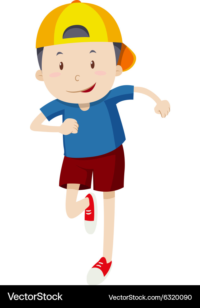 Little boy in yellow hat running Royalty Free Vector Image