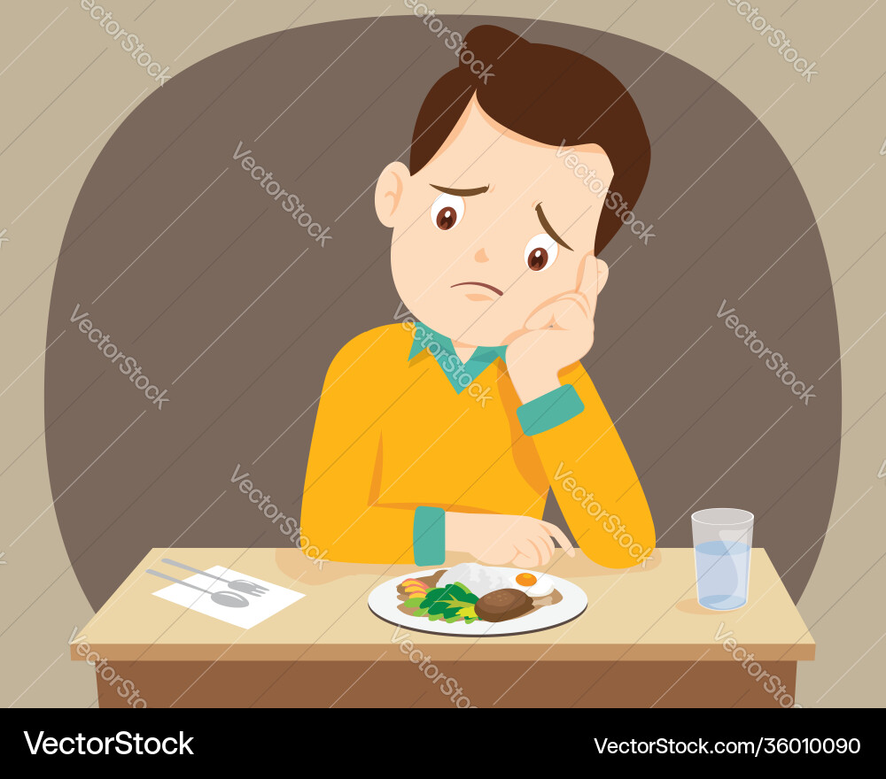 Man bored with food Royalty Free Vector Image - VectorStock
