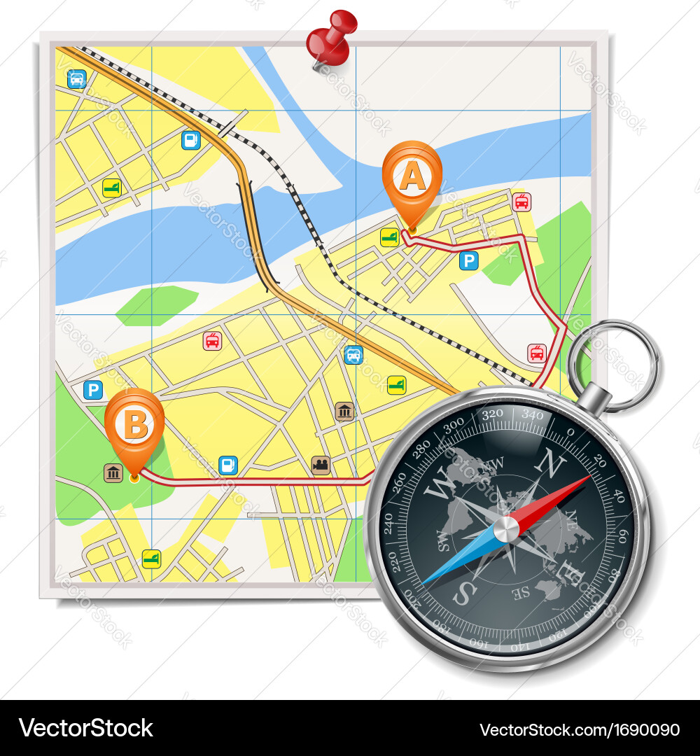 Map and compass Royalty Free Vector Image - VectorStock
