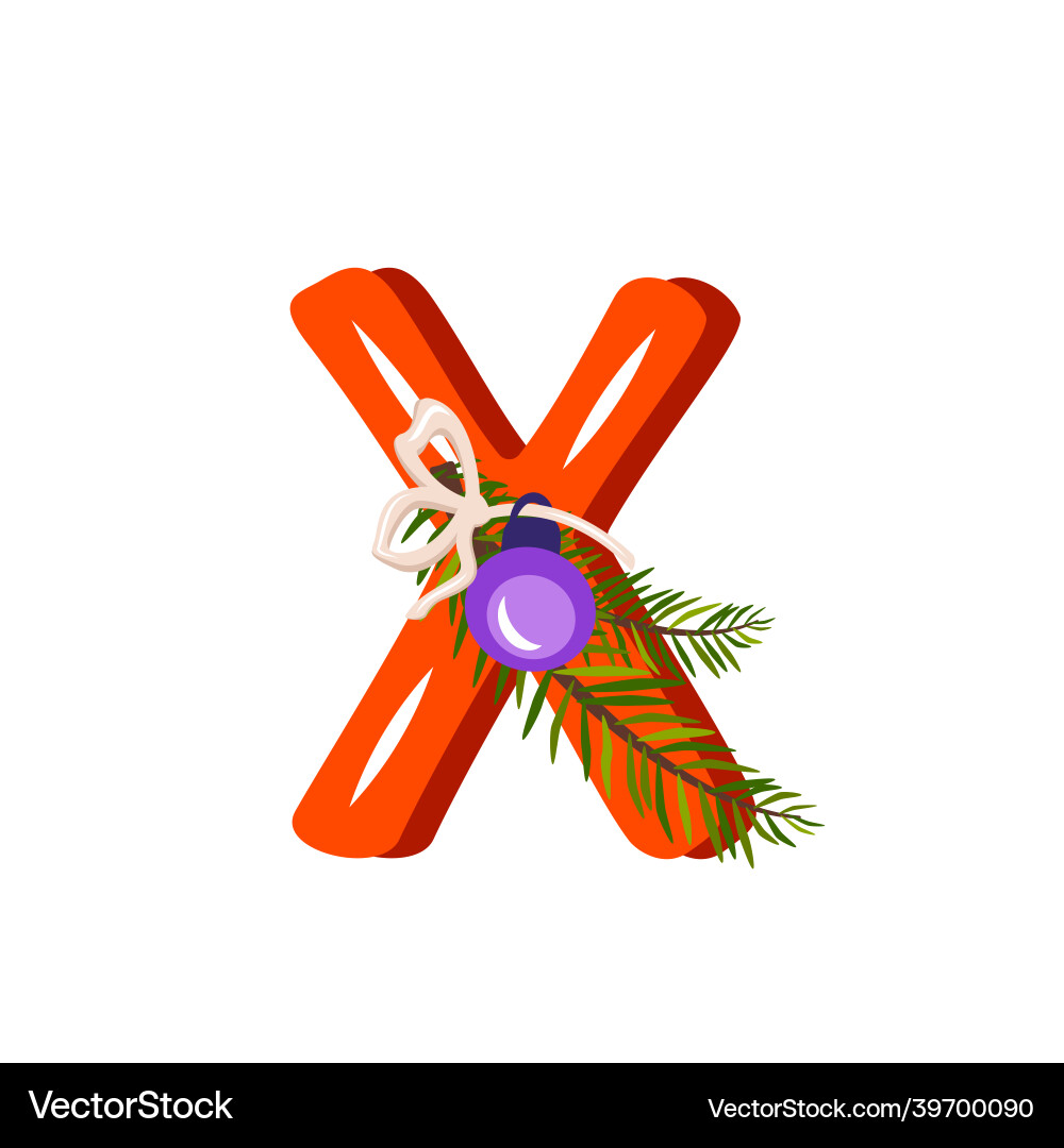 Red letter x with christmas tree Royalty Free Vector Image