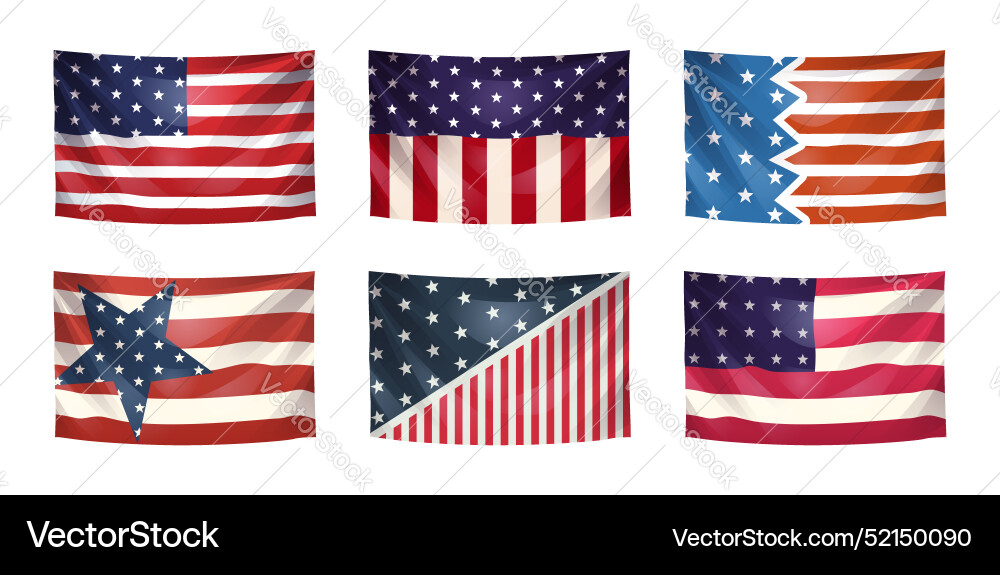 Set of various waving american flag pattern Vector Image