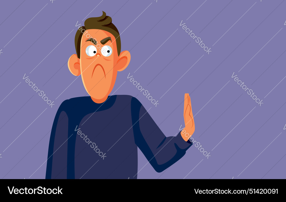 Angry man making halt gesture with hand cartoon Vector Image