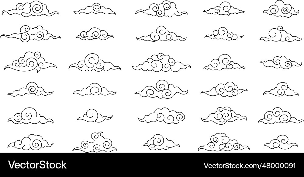 Asian style korean clouds japanese cloud linear Vector Image