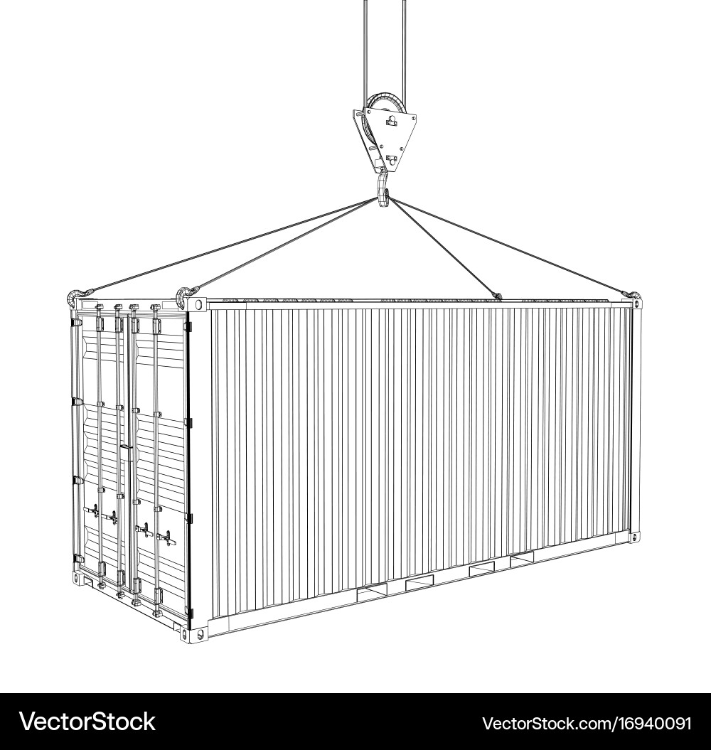 Cargo container hanging on hook of crane Vector Image