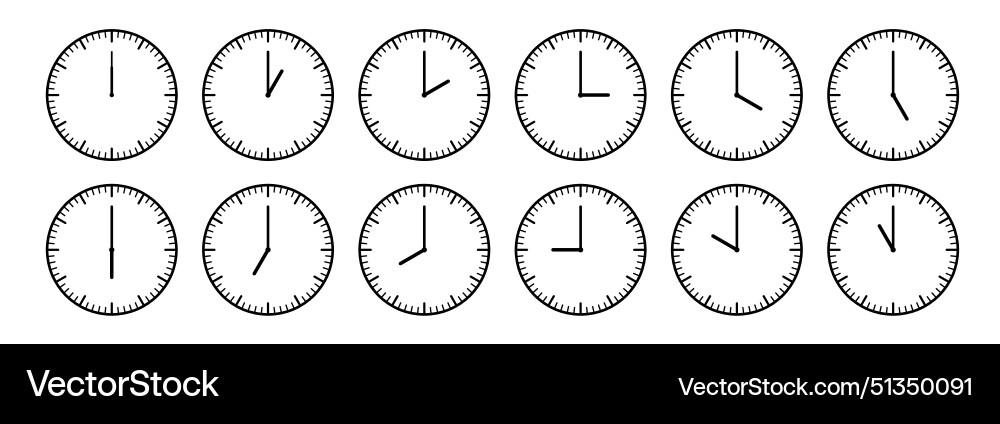 Clocks hands icon time sign for every hour Vector Image