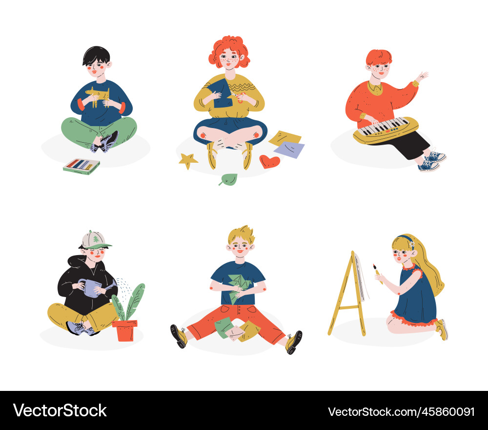 Creative and artistic kids having various hobby Vector Image
