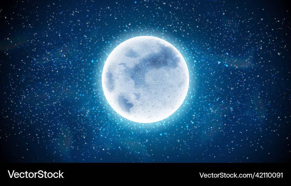 Full moon on starry sky night background Vector Image