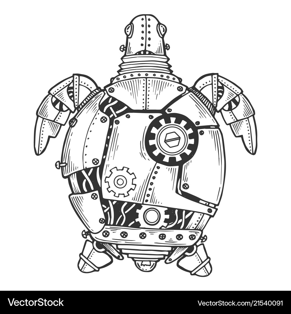 Mechanical turtle animal engraving Royalty Free Vector Image