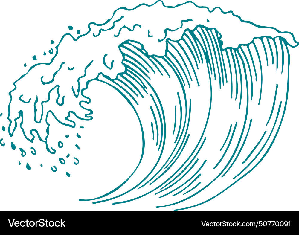 Ocean wave sketch storm water flow swirl Vector Image
