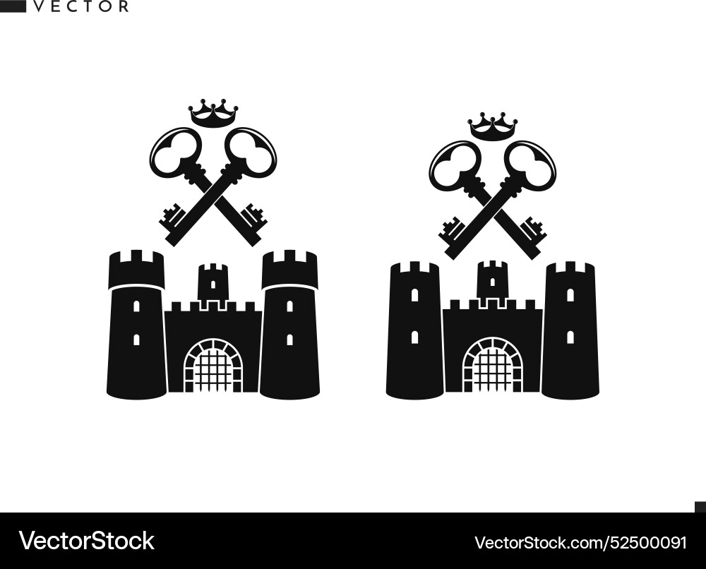 Old castle with keys and crown sign Royalty Free Vector
