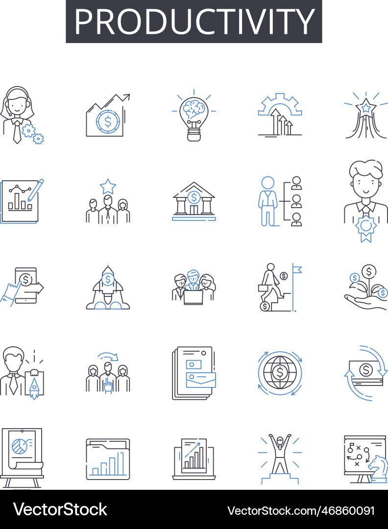 Productivity line icons collection efficiency Vector Image
