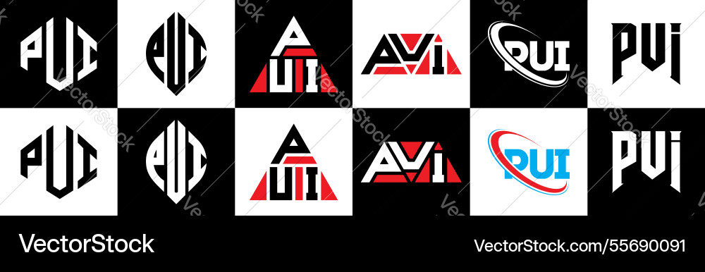 Pui letter logo design in six style polygon Vector Image
