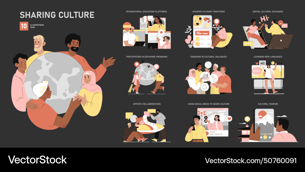 Sharing culture exchange set Royalty Free Vector Image