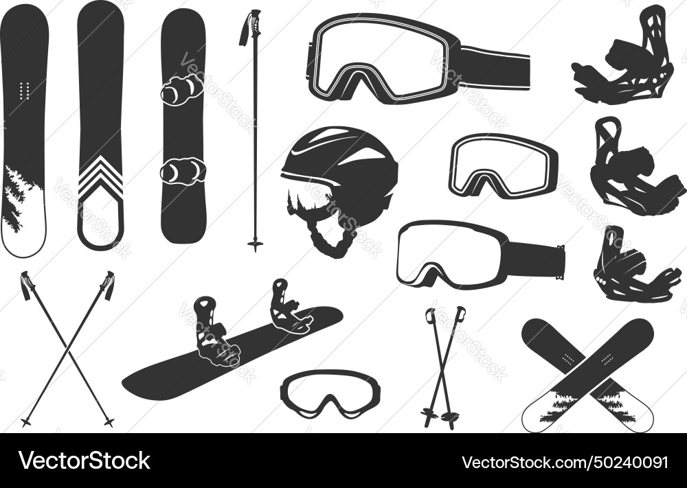 Snowboarding elements silhouette svg Royalty Free Vector