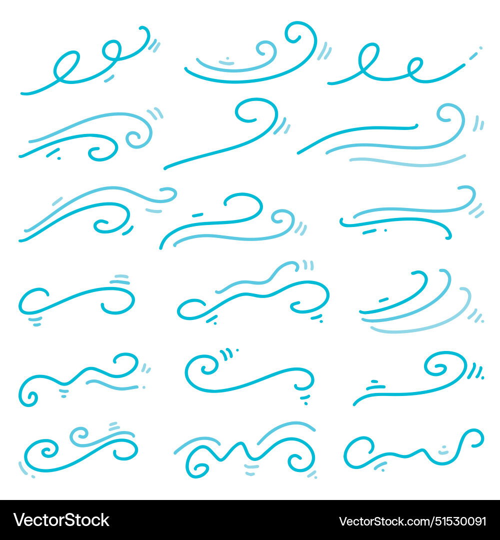 Water line freehand handwritten doodle set Vector Image