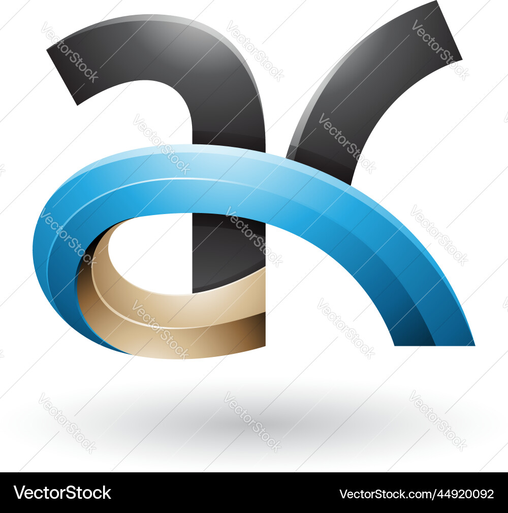 Black and blue 3d bold curvy letter a k Royalty Free Vector