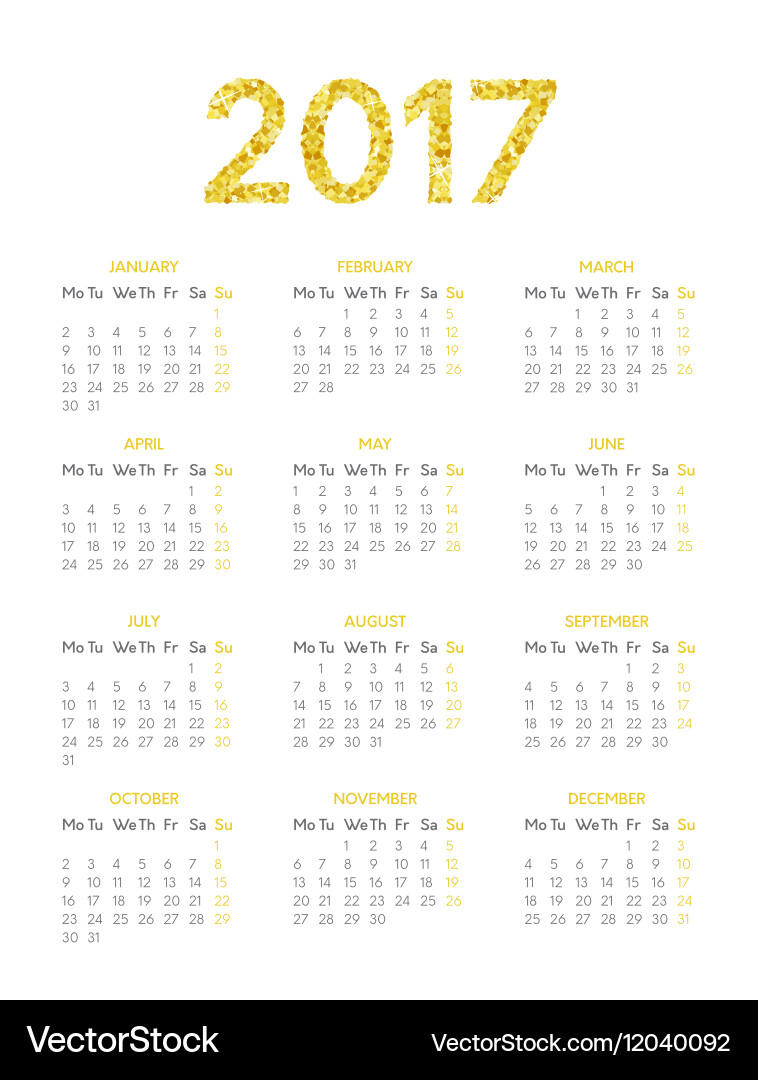 Calendar for 2017 Royalty Free Vector Image - VectorStock
