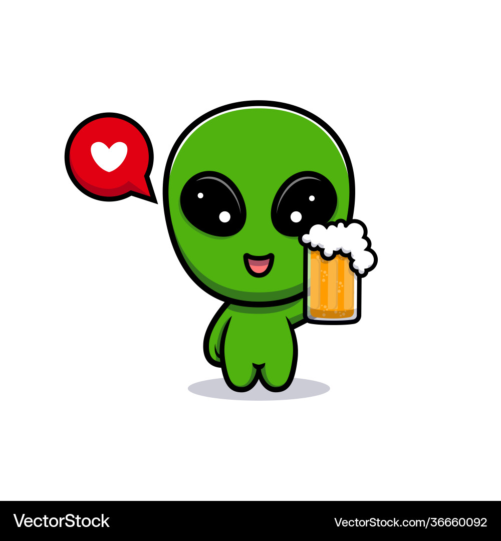 Design cute alien love beer Royalty Free Vector Image