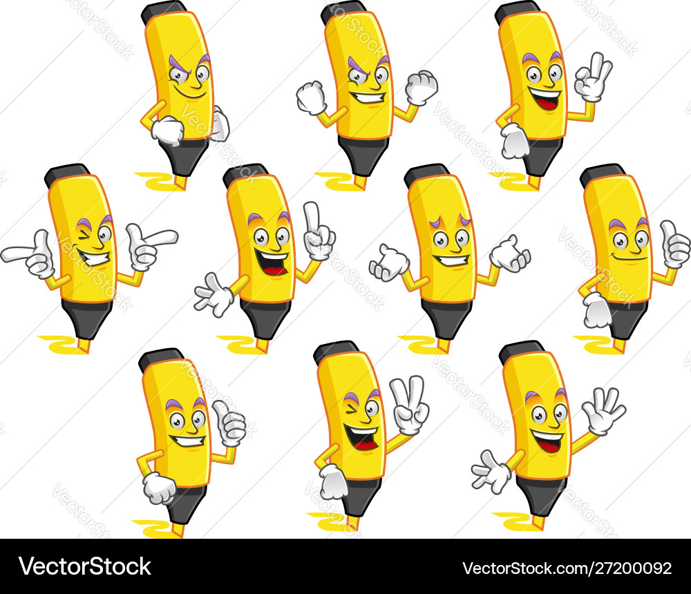 Highlighter mascot pack character set Royalty Free Vector