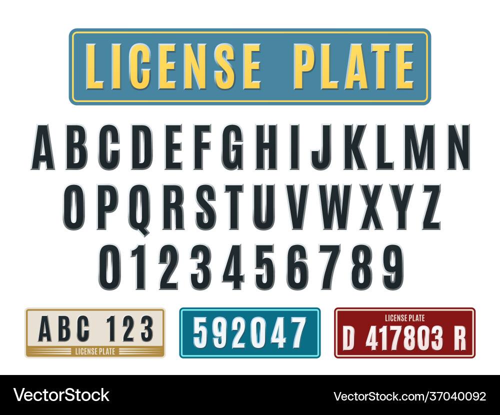 License car plates font embossed latin alphabet Vector Image
