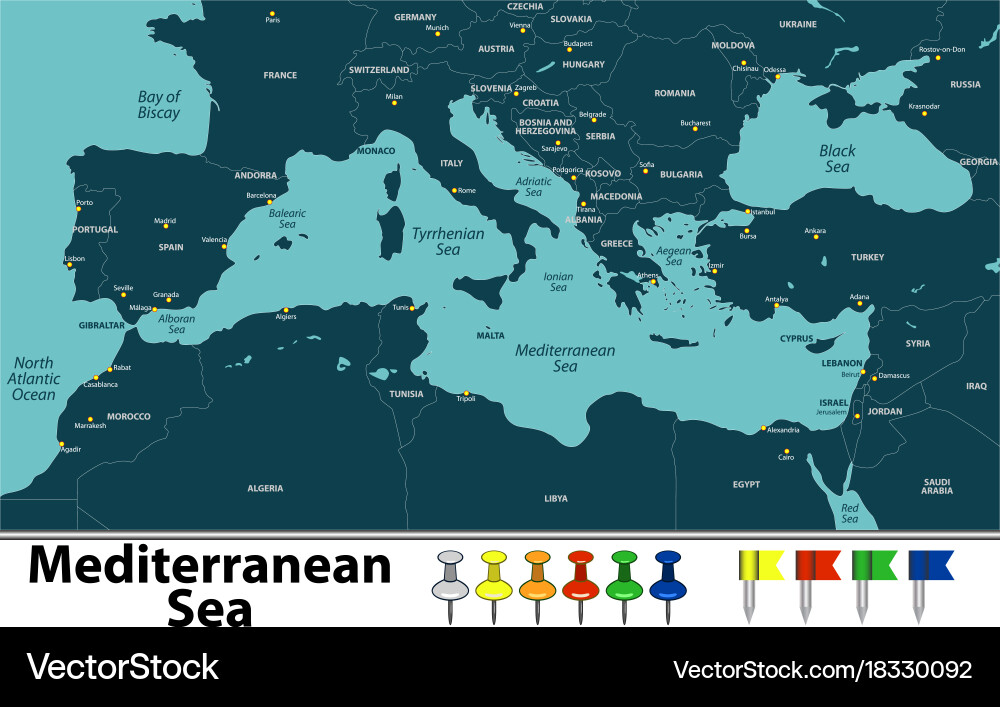 Mediterranean Sea Map Royalty Free Vector Image