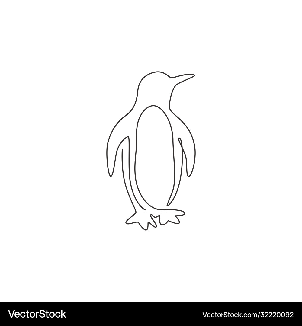 One single line drawing cute funny penguin Vector Image