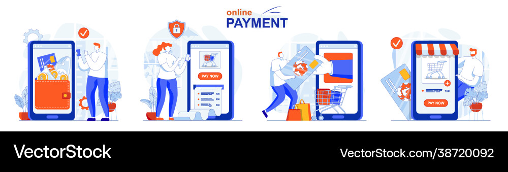 Online payment concept set financial transactions Vector Image