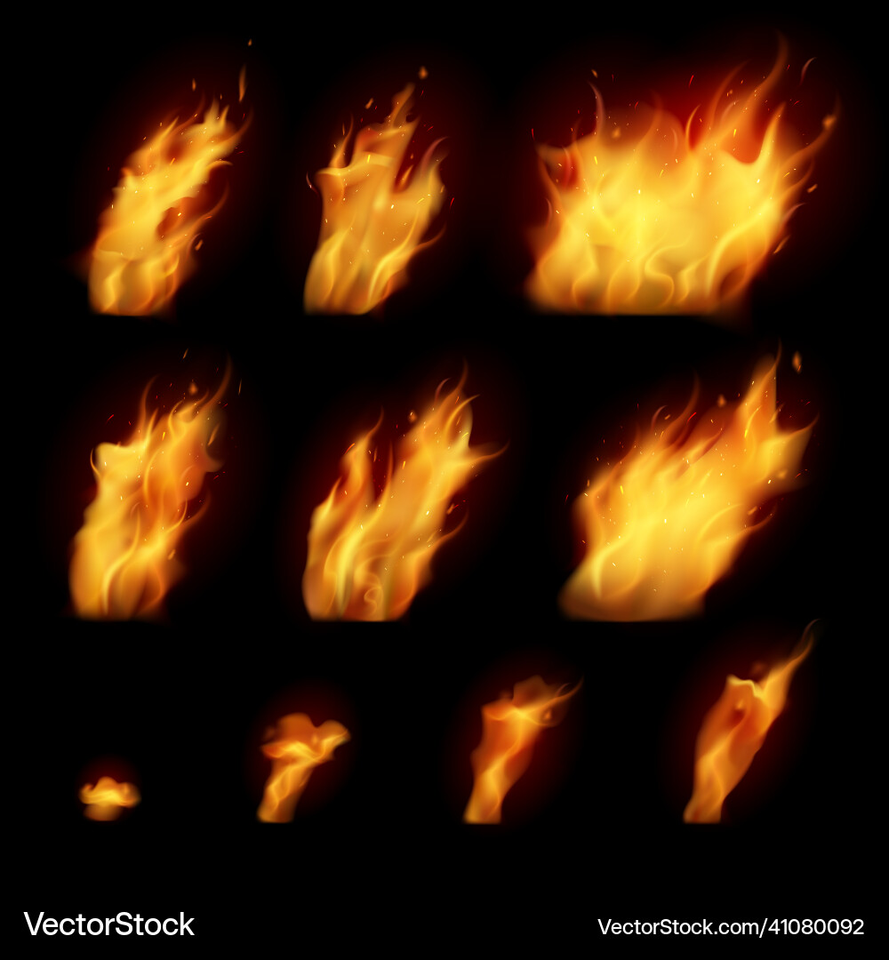 Realistic fire set Royalty Free Vector Image - VectorStock