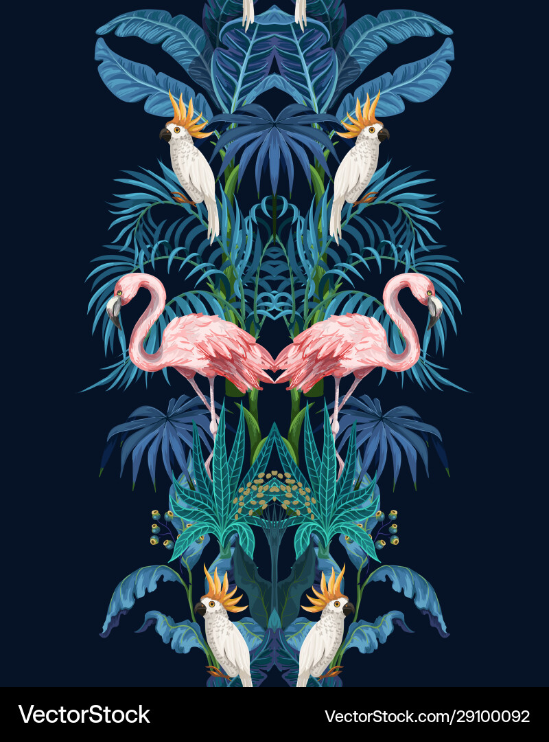 Seamless border with jungle trees flamingo Vector Image