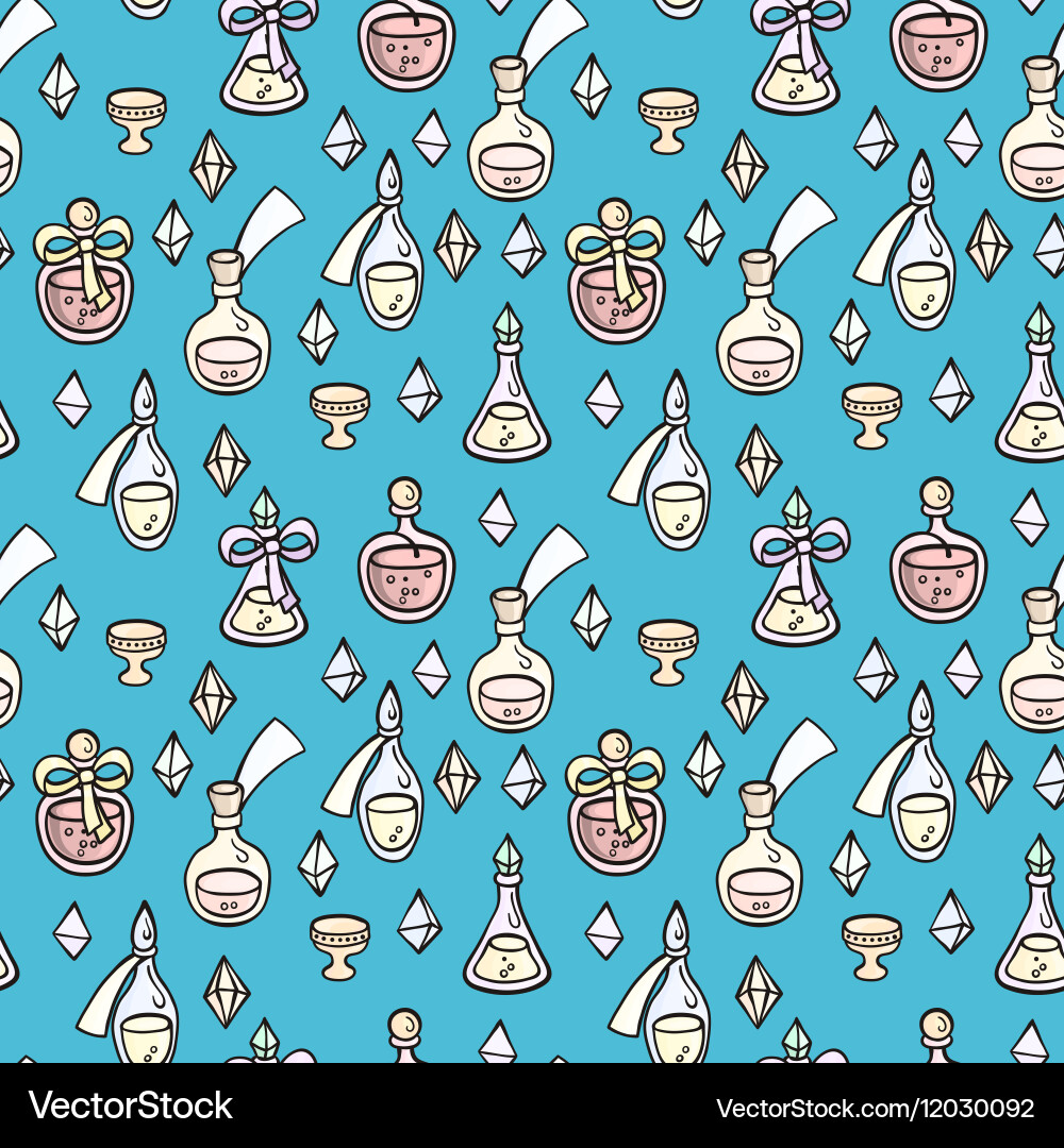 Seamless pattern with magic glass flasks science Vector Image