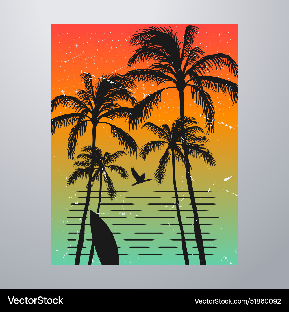 Summer time on the beach poster with grunge Vector Image