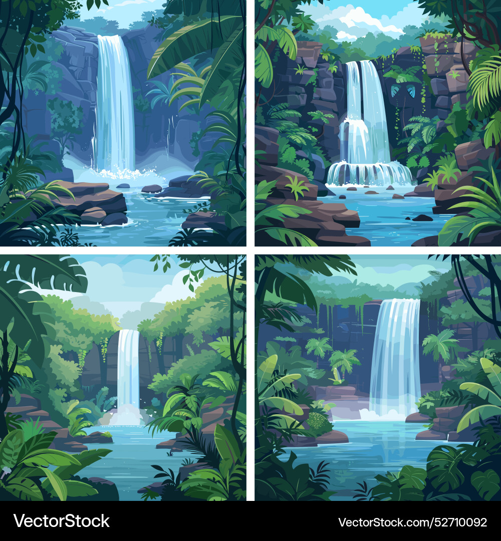 Tropical waterfall cartoon visuals water Vector Image
